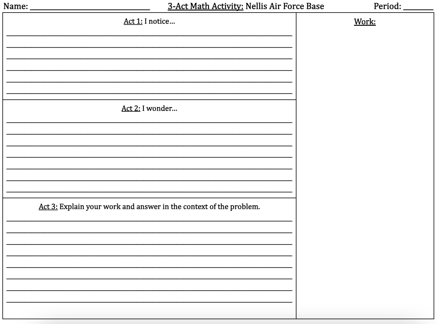 Nellis Air Force Base 3-Act Math – Quinn Kendall, Educator